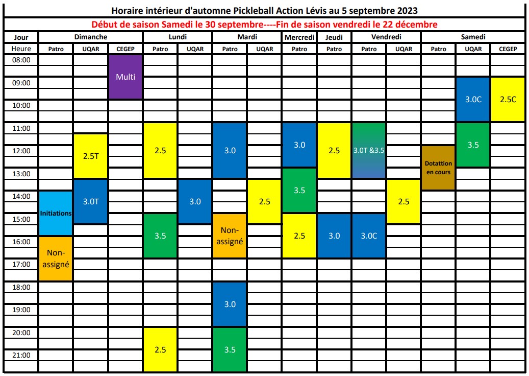 Pickleball Action Lévis - Inscription intérieur automne 23 - Pickleball en Ligne™